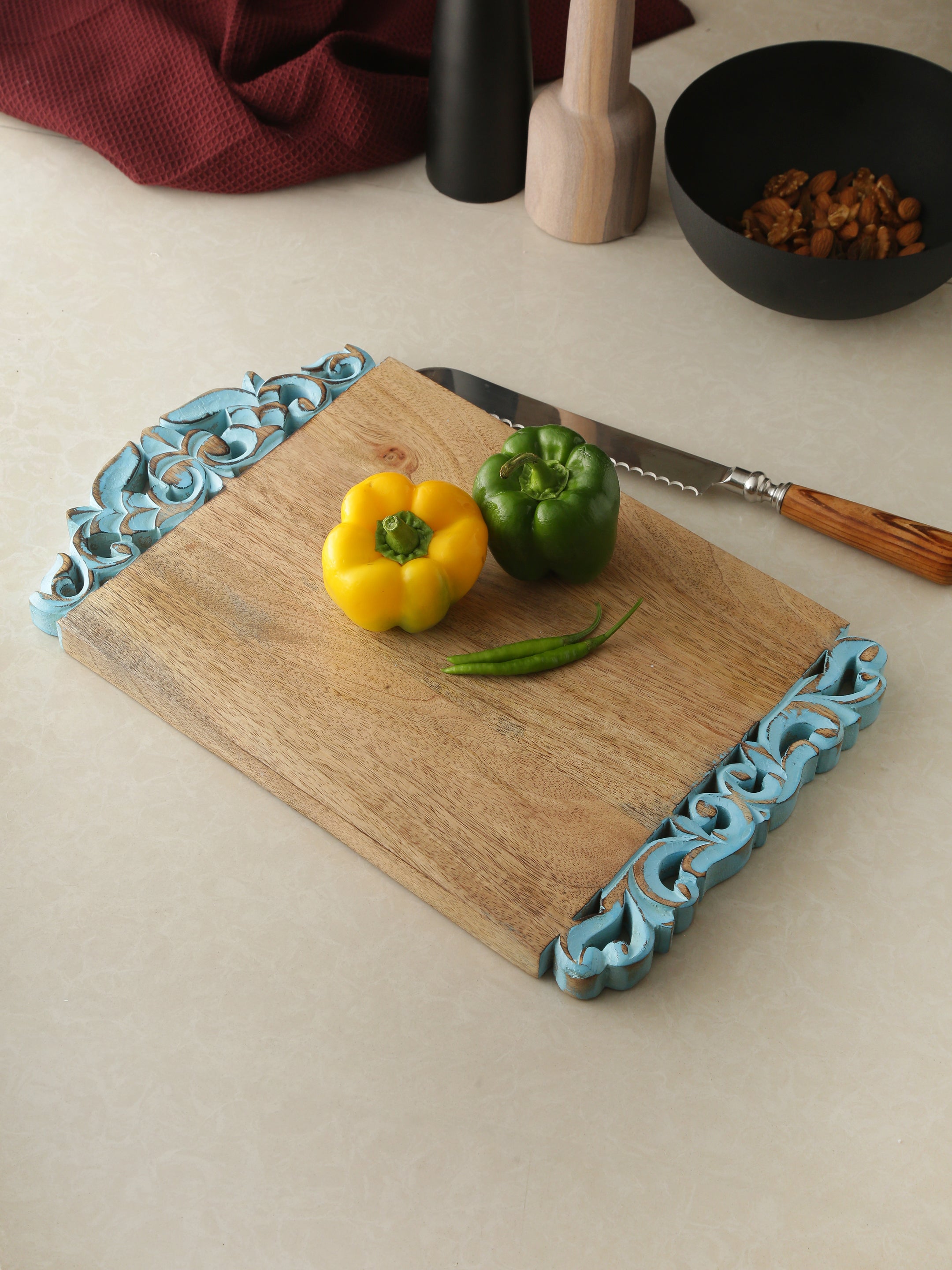 Chopping Board - Cheese Board Cum Platter With Hand Carved Turq Border ...