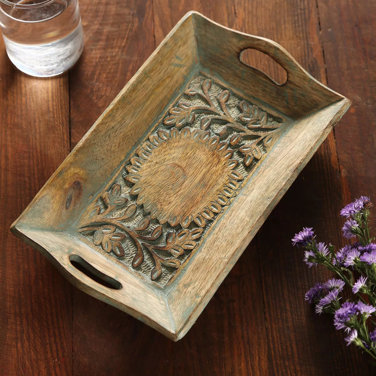 Tray - Distress Finish Hand Carved – Revive Home