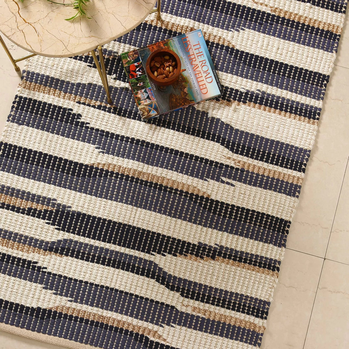 Blue And Off White Dari With Golden Details – Revive Home