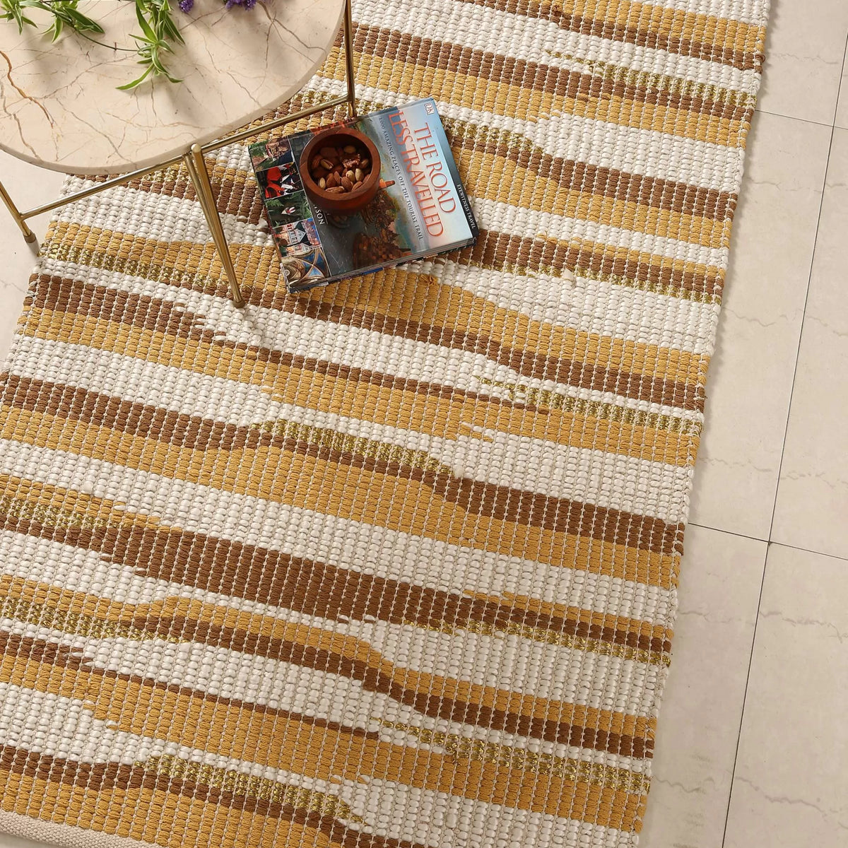 Yellow And Off White Dari With Golden Details – Revive Home