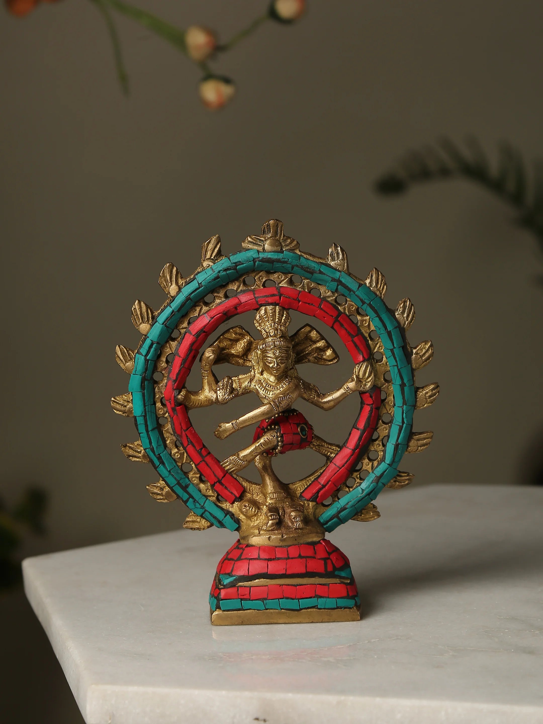Brass Statue - Natraj with Stone Detailing – Revive Home