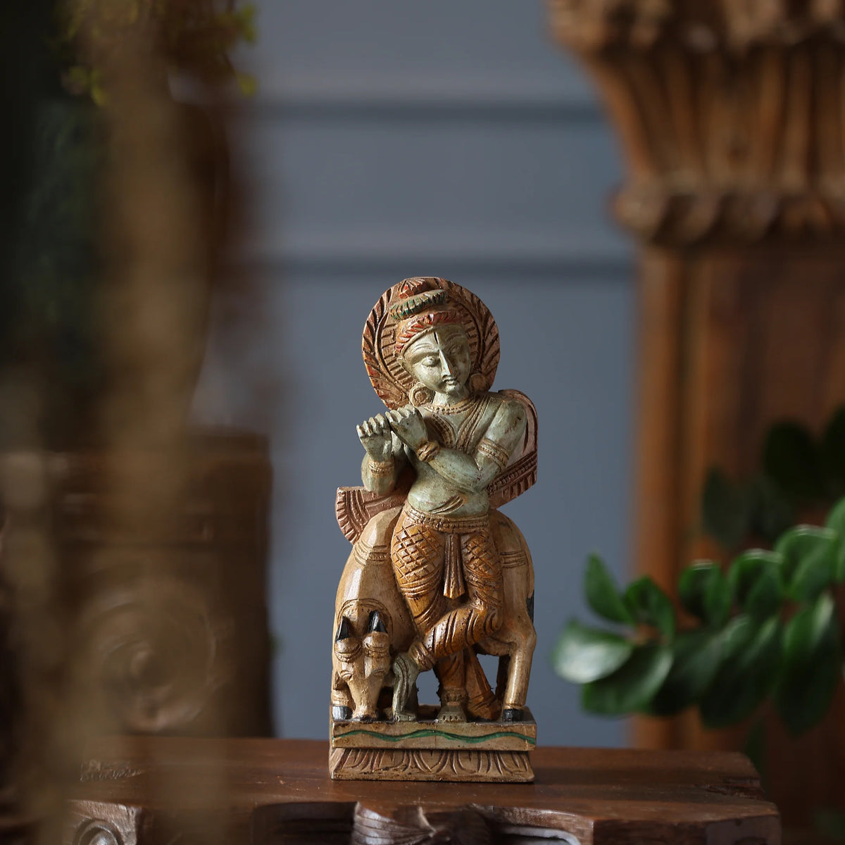 Wooden Whisper - Krishna Carved Rustic Finish – Revive Home