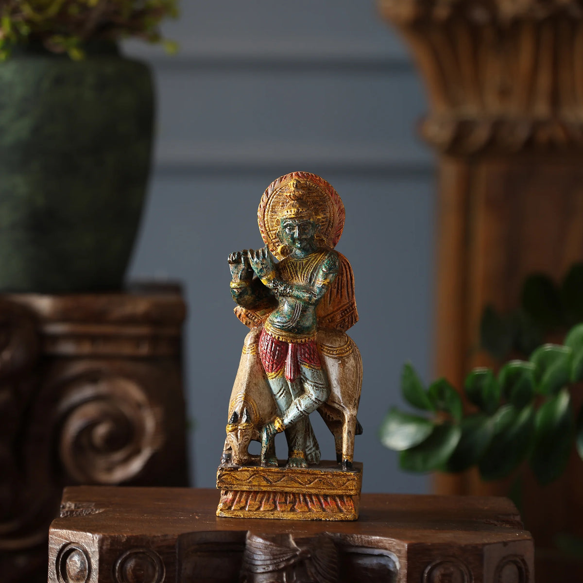 Wooden Whisper - Krishna Carved Rustic Finish – Revive Home