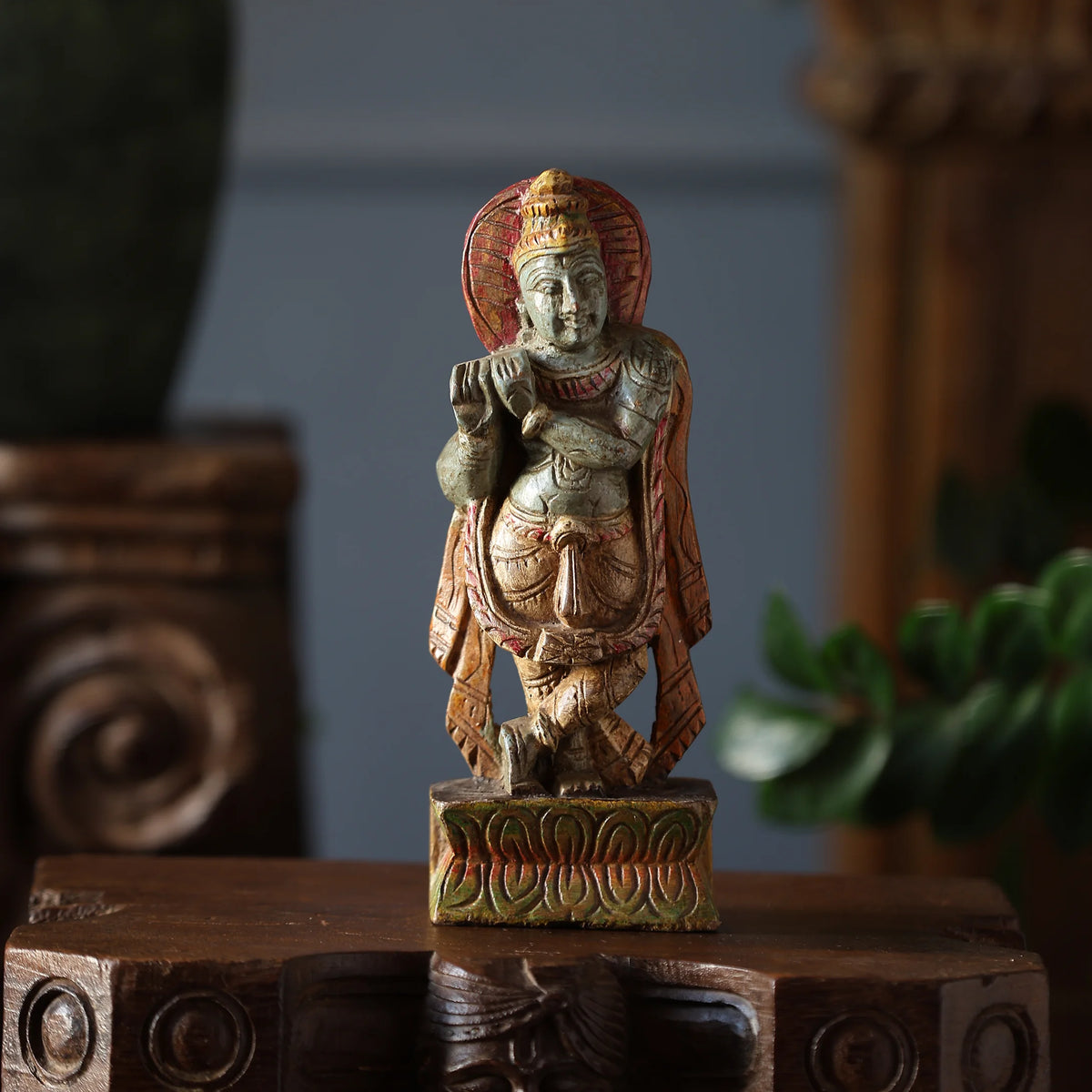 Wooden Whisper - Krishna Carved Rustic Finish – Revive Home