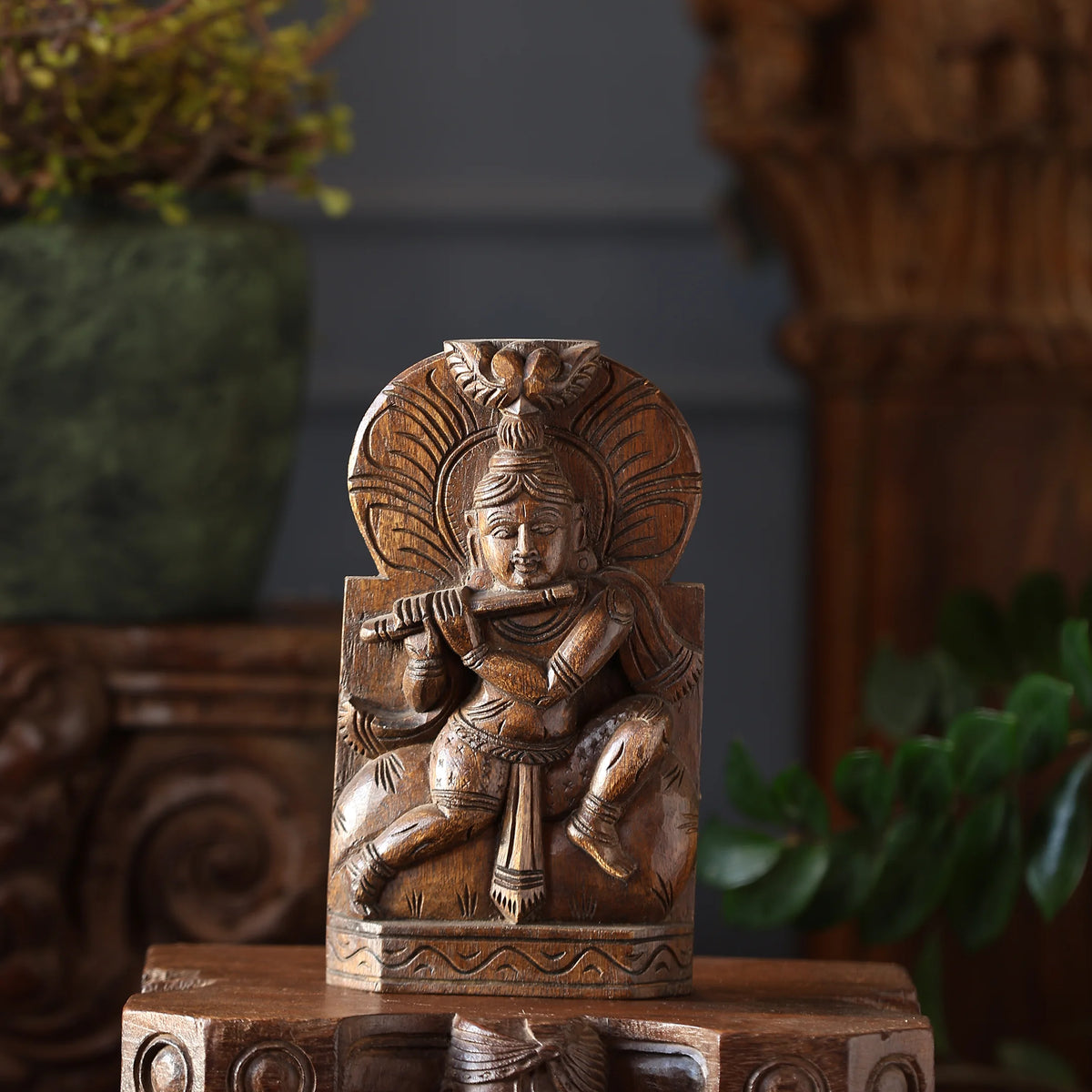 Wooden Whisper - Krishna Carved Rustic Finish – Revive Home