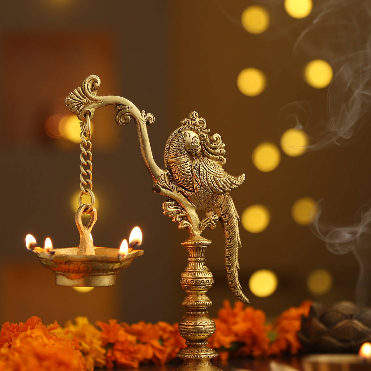 Brass peacock with hanging Diya – Revive Home