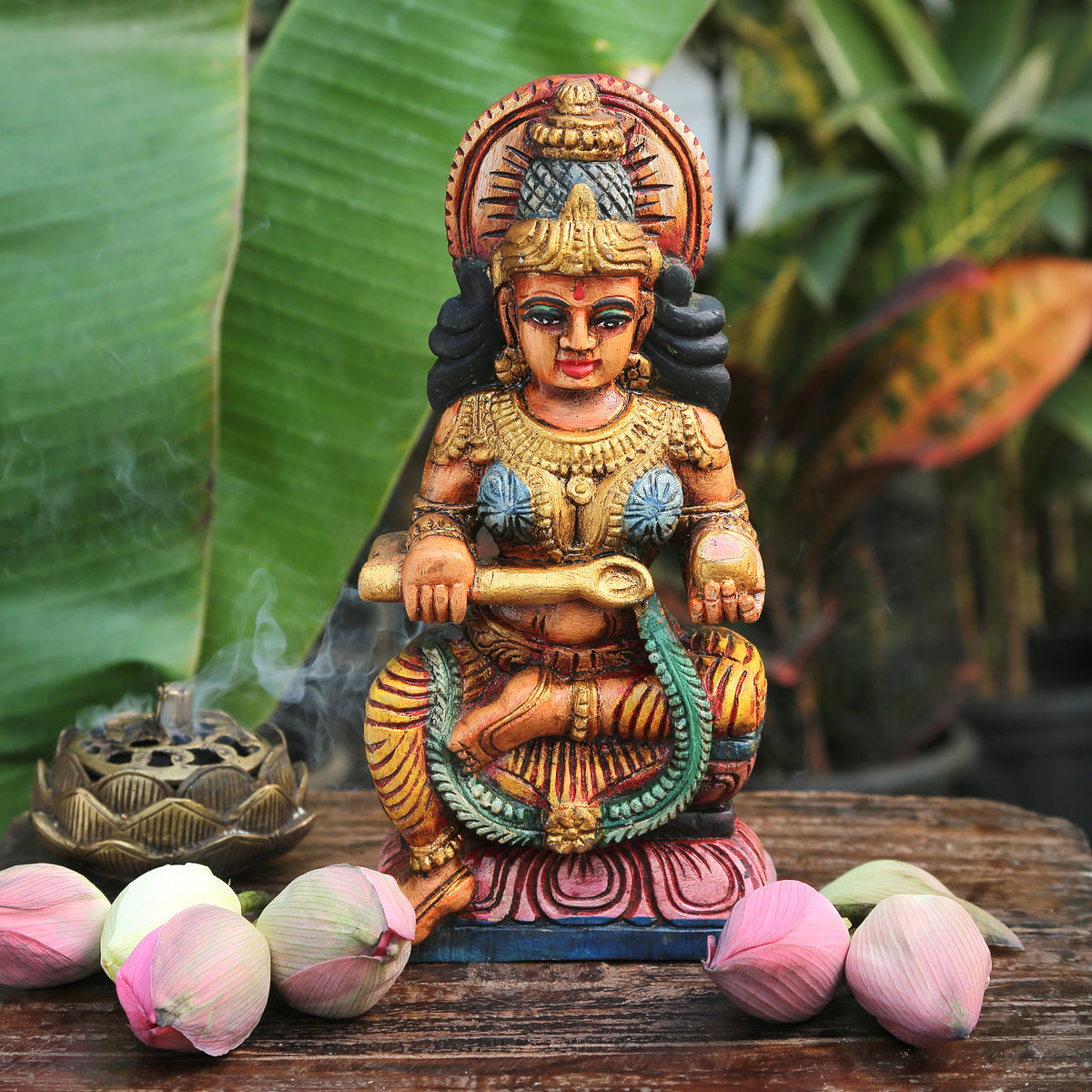 Wooden Hand Crafted Annapurna Mata Statues | Revive home – Revive Home