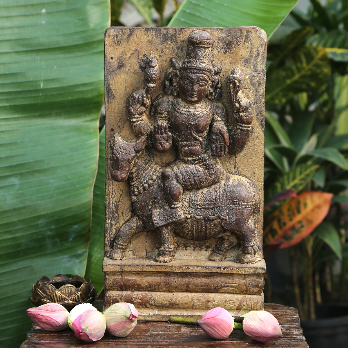 Wood Maa Gowri Idol in Rustic Brown color | Revive Home